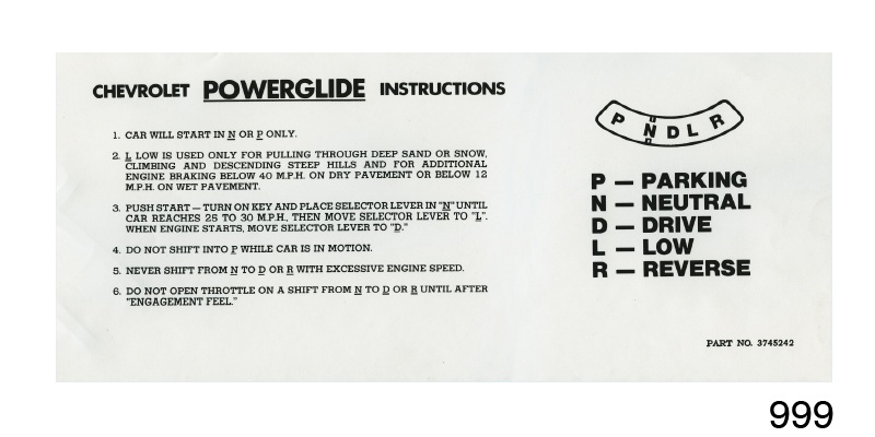 Powerglide Instructions | chevy classic